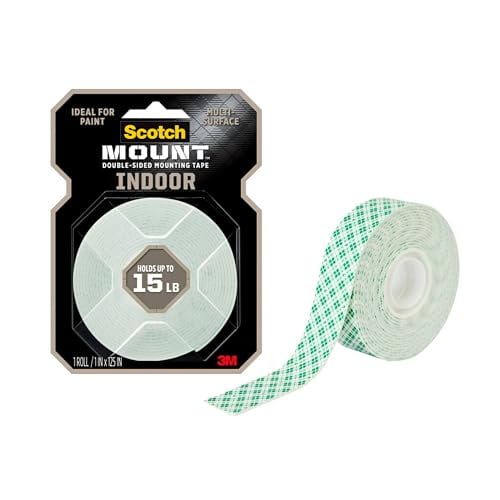Scotch-Mount Indoor Double-Sided Mounting White Tape, 1 in x 125 in (10 ...