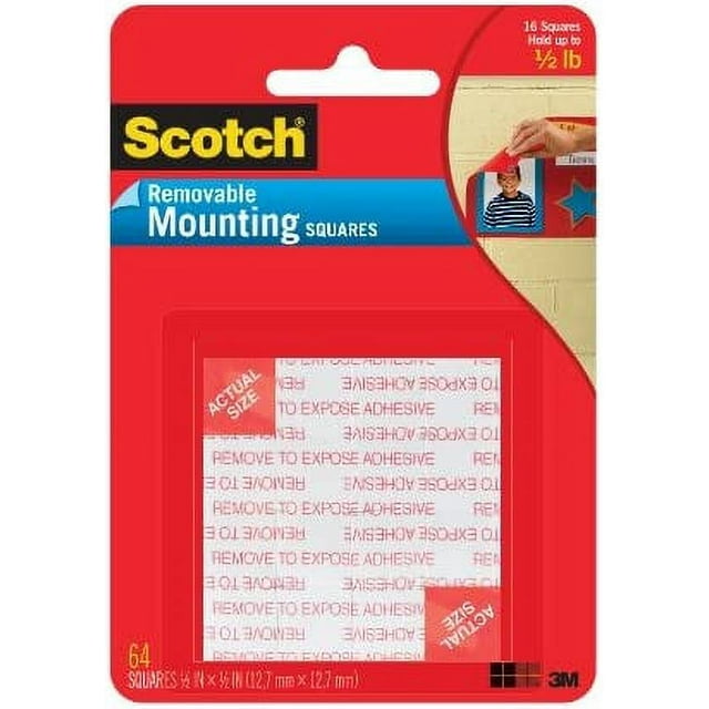 Scotch Double-Sided Adhesive Removable Mounting Squares, 1/2 in. x 1/2 ...