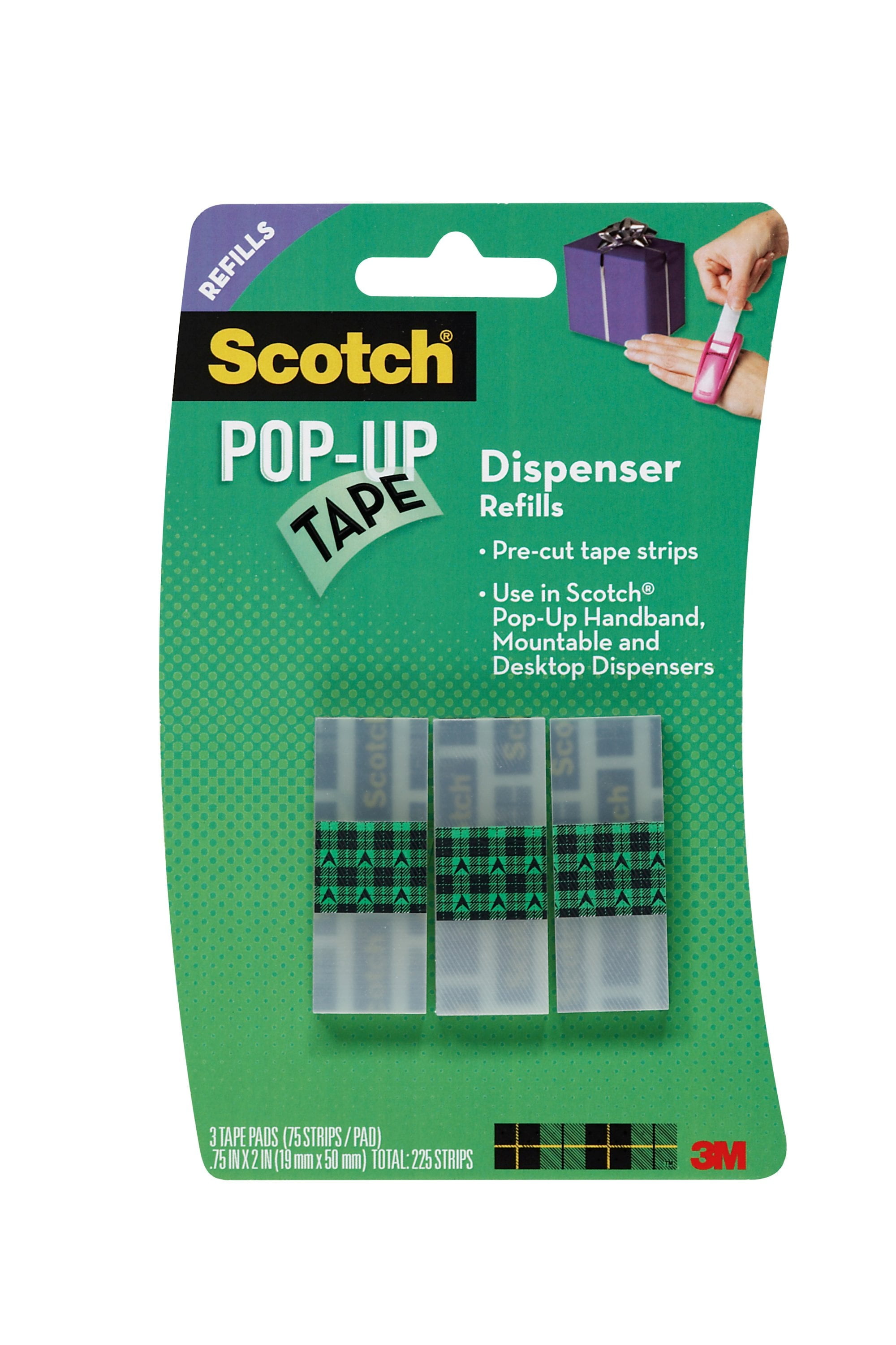 Scotch® Pop-up Tape Strip Refill Pads, 3/4 in. x 2 in. Strips, 75 ...