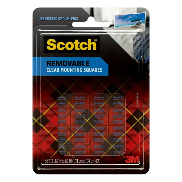 Scotch Removable Clear Mounting Squares, .68" x .68" Squares, 35 Total ...