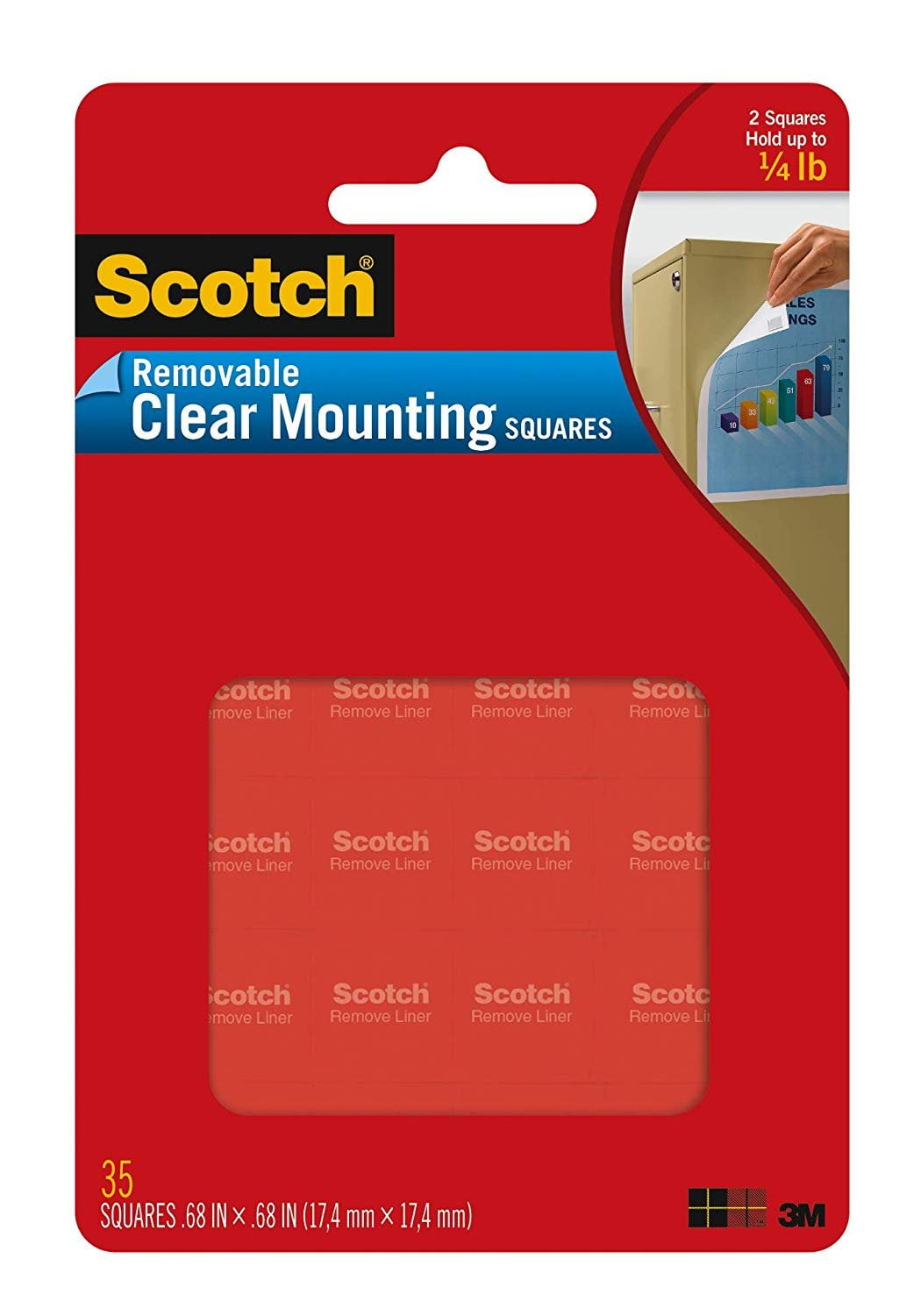 Scotch Removable Mounting Squares, 0.68 in x 0.68 in, Clear, Ideal for ...