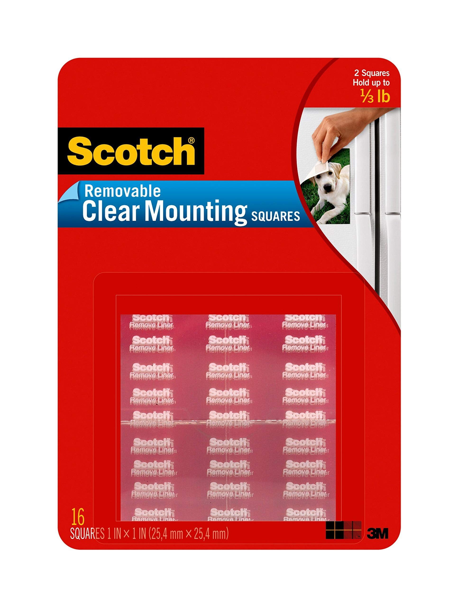 Scotch Removable Mounting Squares, 1-inch x 1-inch, Clear, 16-Squares ...