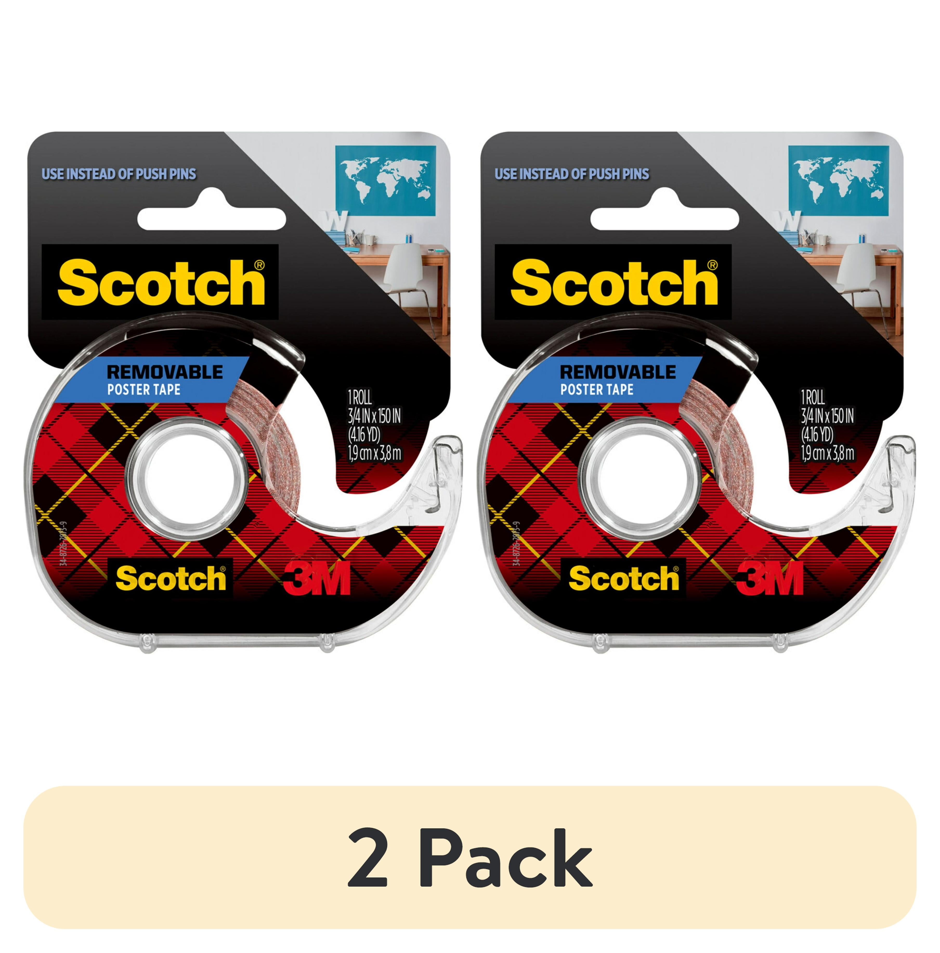 (2 pack) Scotch Removable Poster Tape, Clear, 3/4 in x 150 in, 1 Roll ...
