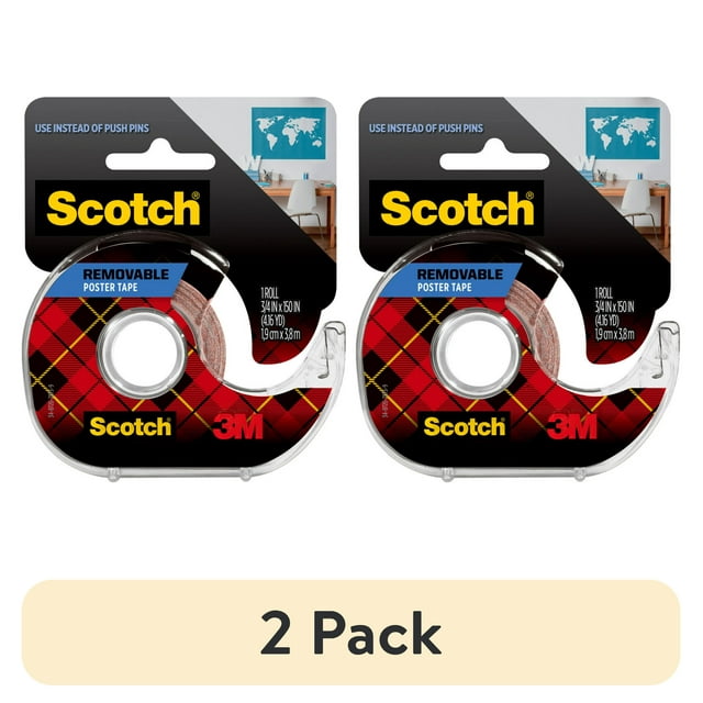 (2 pack) Scotch Removable Poster Tape, Clear, 3/4 in x 150 in, 1 Roll ...