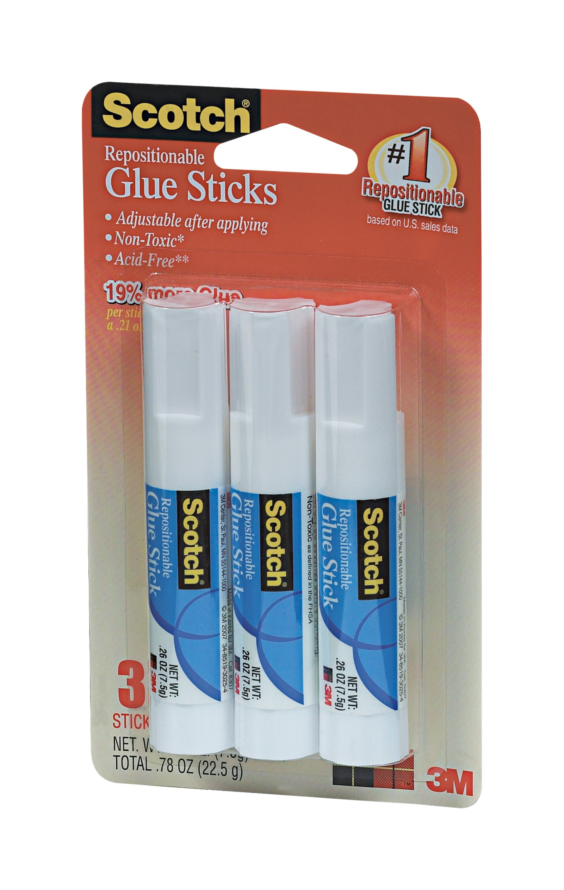 Scotch® Restickable Glue Stick, .26 oz, 3-Pack - Walmart.com