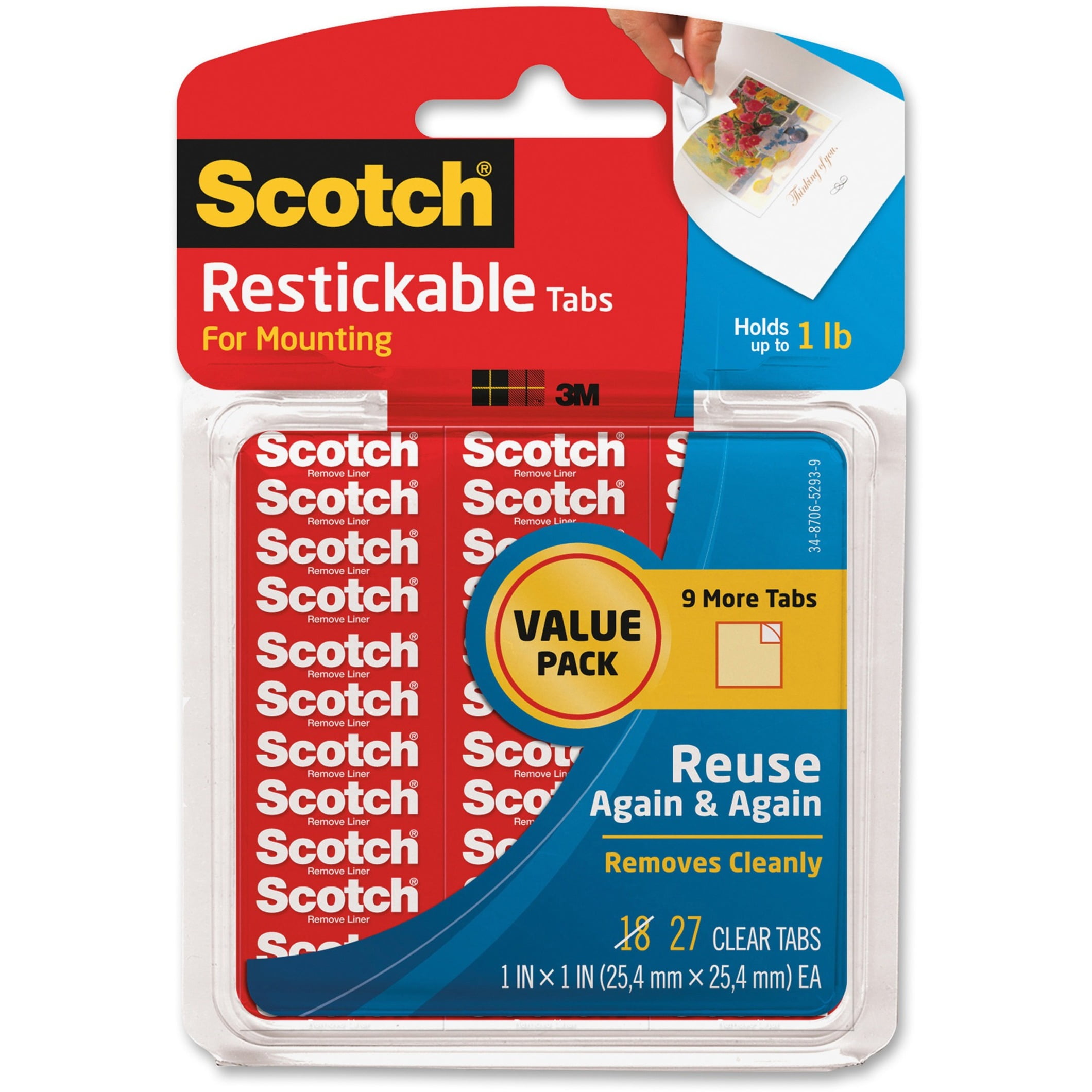 Scotch Restickable Mounting Tabs, 1" x 1", Clear, 27/Pack - Walmart.com