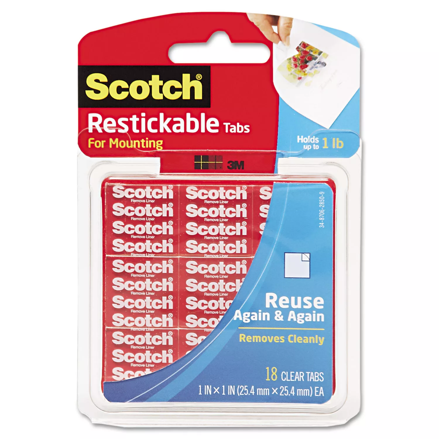 Scotch Restickable Mounting Tabs 1" x 1" 18/Pack R100 - Walmart.com