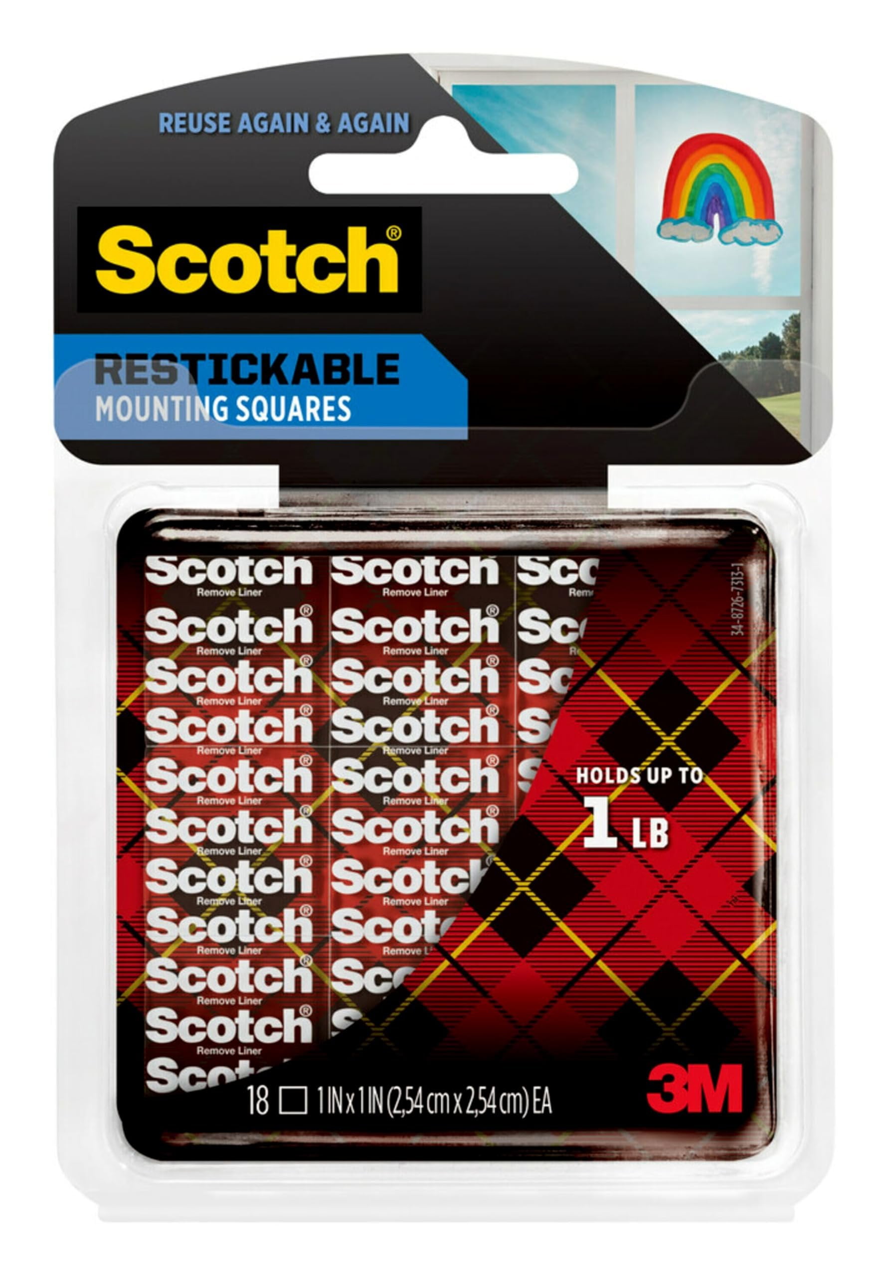 Scotch Restickable Mounting Tabs, Clear, 1 in x 1 in, 18 Tabs Pack of 5 ...