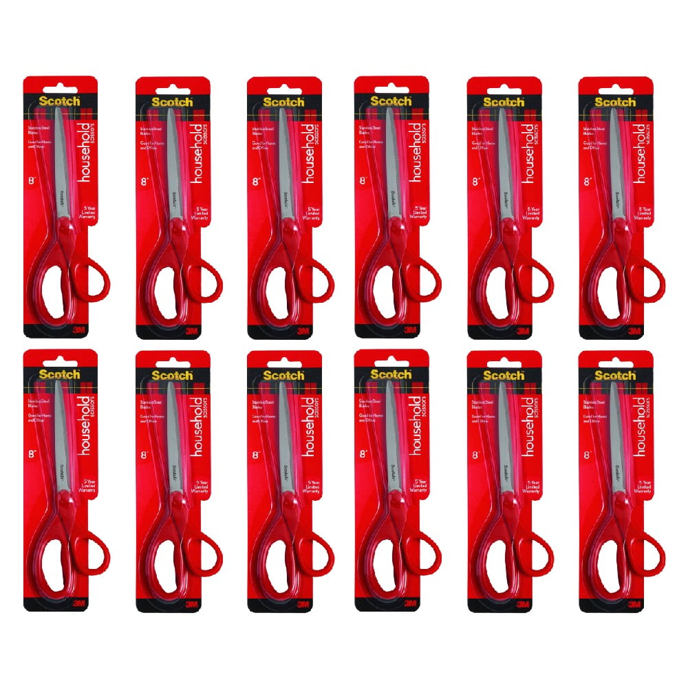 Scotch Scissors Household Cutting 8 inch Red Handles Stainless Steel ...