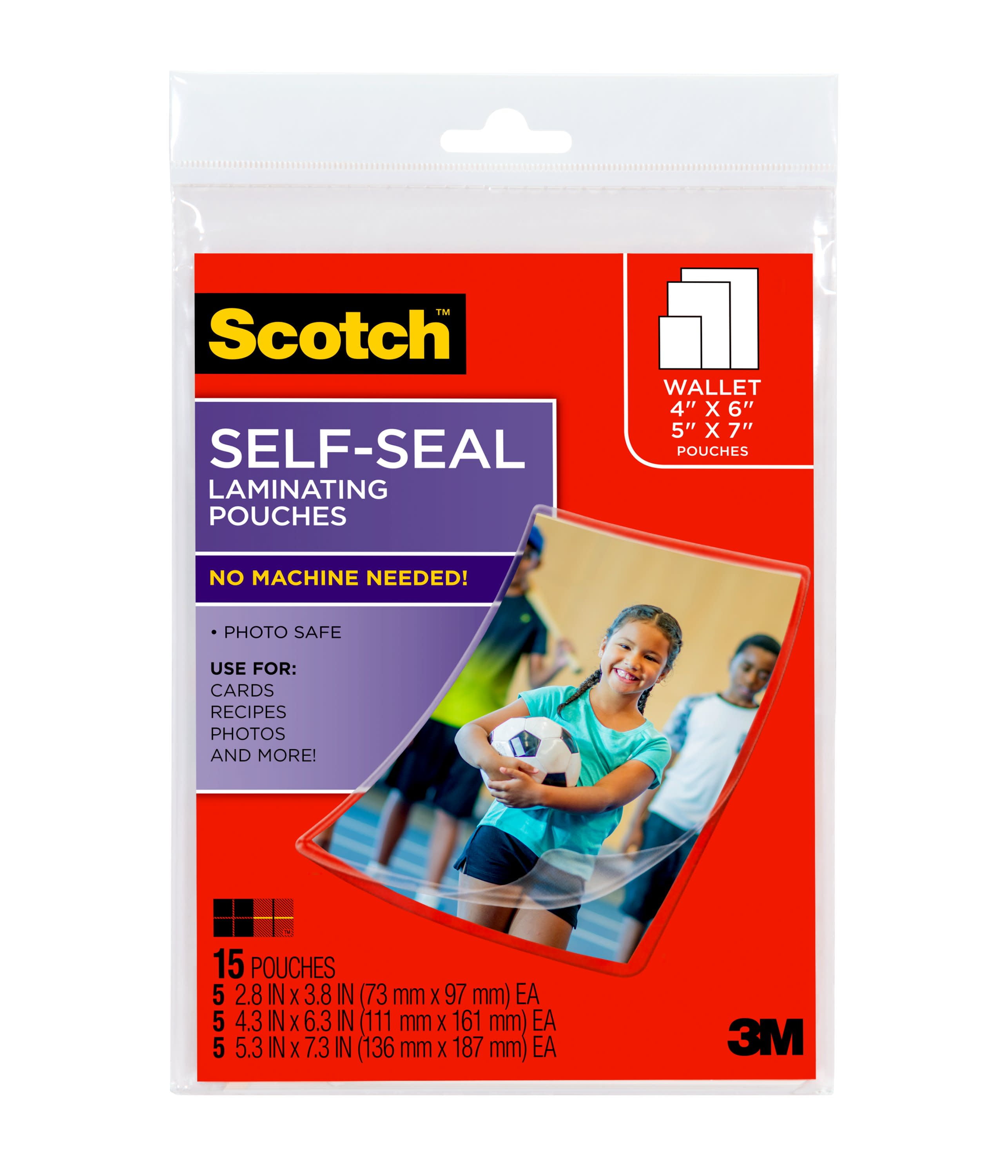Scotch Self Seal Laminating Pouches, 15 Pouches, Variable Sizes ...