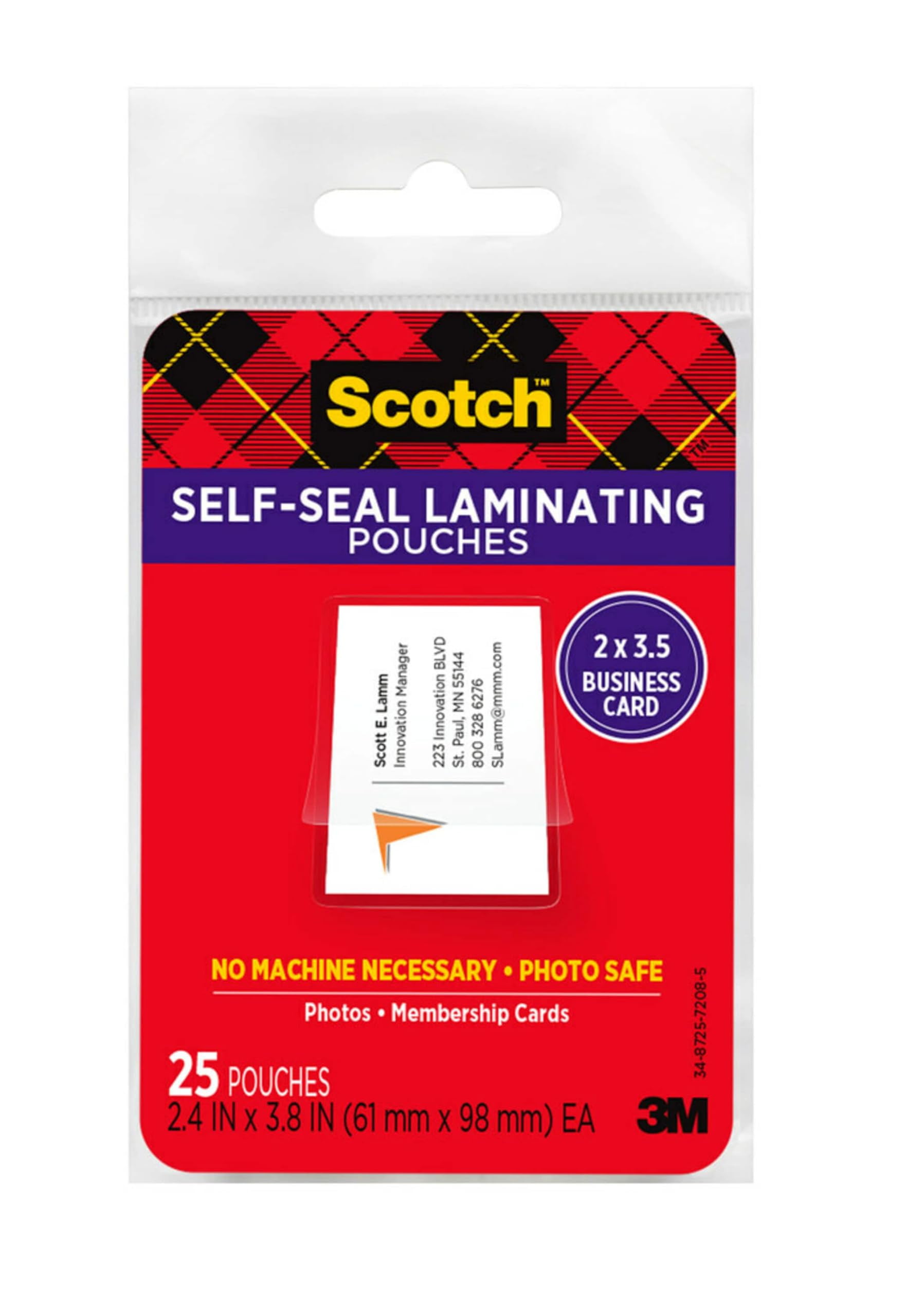 Scotch Self-Sealing Laminating Pouches, 25 Pack, Business Card size ...