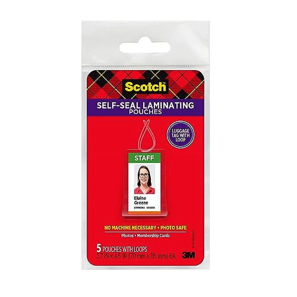 Scotch Self-Sealing Laminating Pouches, Bag Tags with Loops, Glossy, 5 ...
