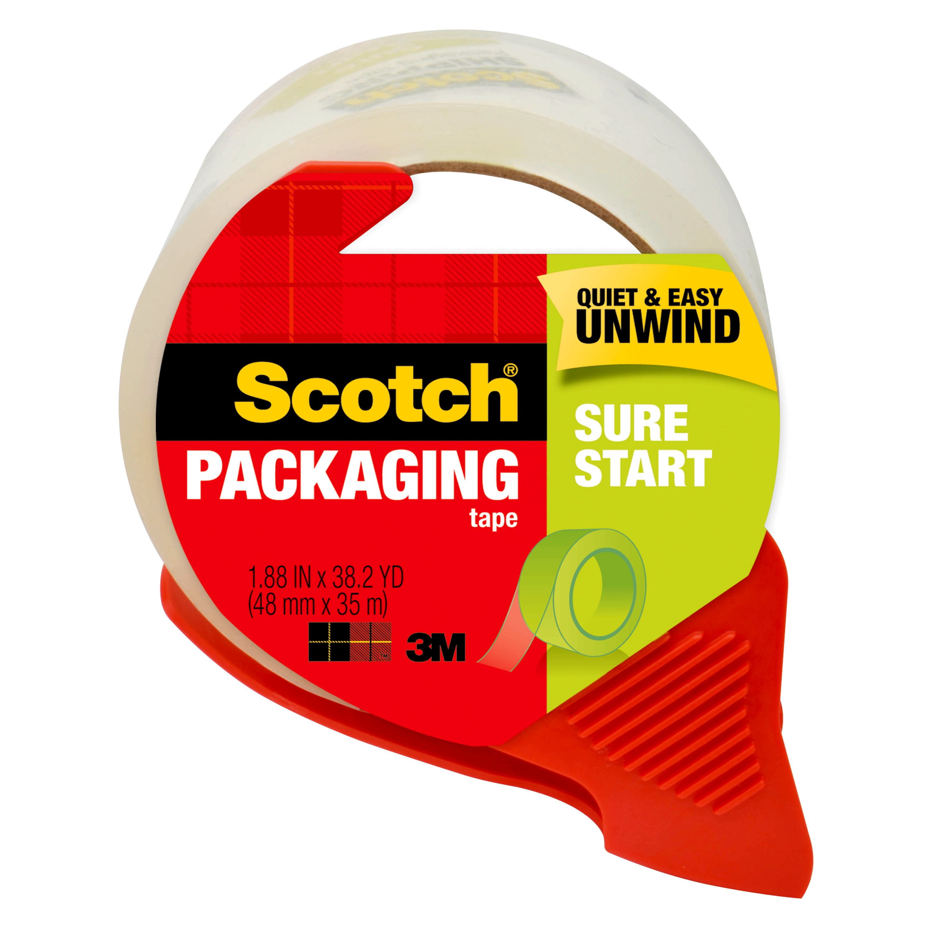 Scotch Sure Start Packing Tape, Clear, 1.88 in. x 38.2 yd., 1 Tape Roll ...