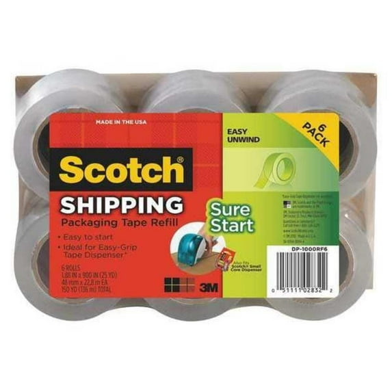 Scotch Sure Start Packing Tape for Small Core Dispenser, 1.88" x 25 yds ...