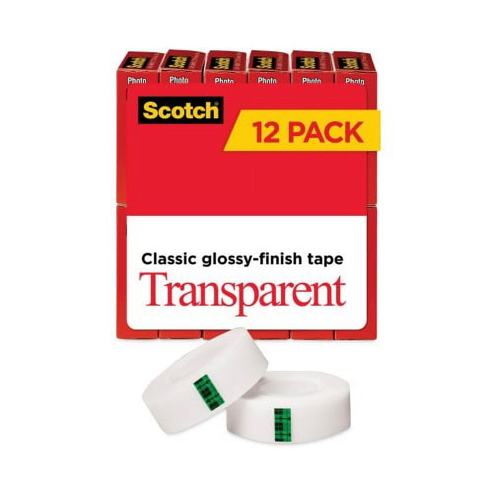 Scotch Transparent Tape, 1" Core, 0.75" x 83.33 ft, Transparent, 12 ...