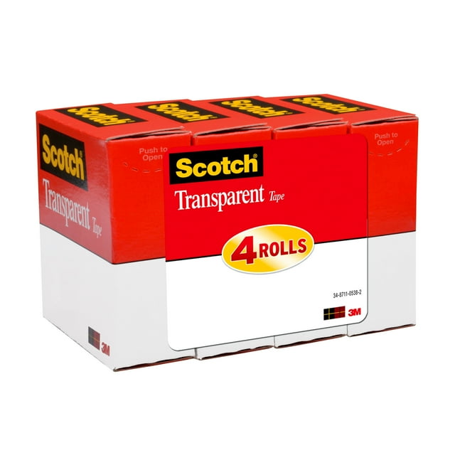 Scotch® Transparent Tape, 3/4 in. x 1000 in., 4 Boxes/Pack - Walmart.com