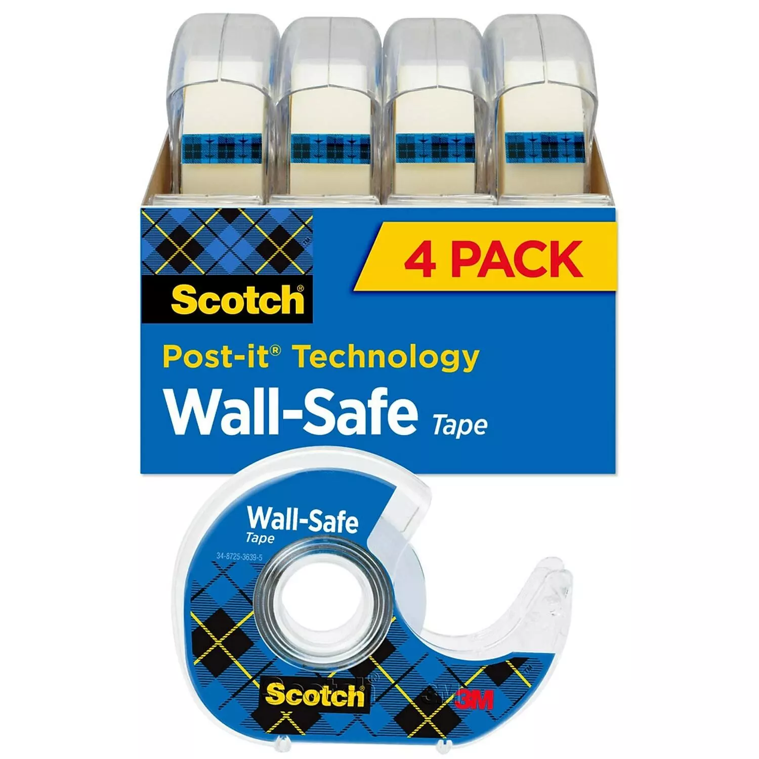 Scotch Wall-Safe Tape in Refillable Dispenser 1" Core 3/4" x 650" Clear ...