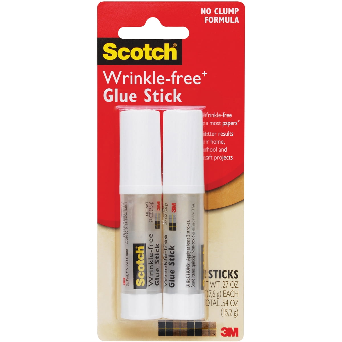 Scotch Wrinkle-Free Glue Sticks, No Clump Formula, 2/Pkg, .54 oz Total ...