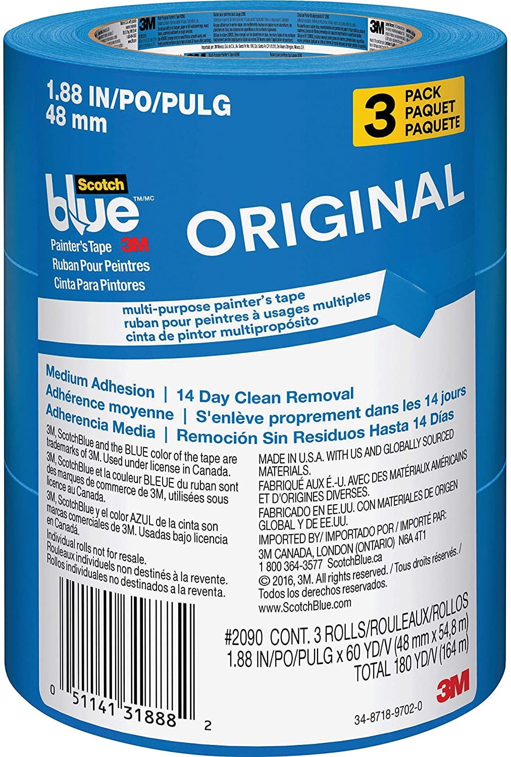 ScotchBlue Original Multi-Surface Painters Tape, 2090, 1.88 in x 60 yd ...