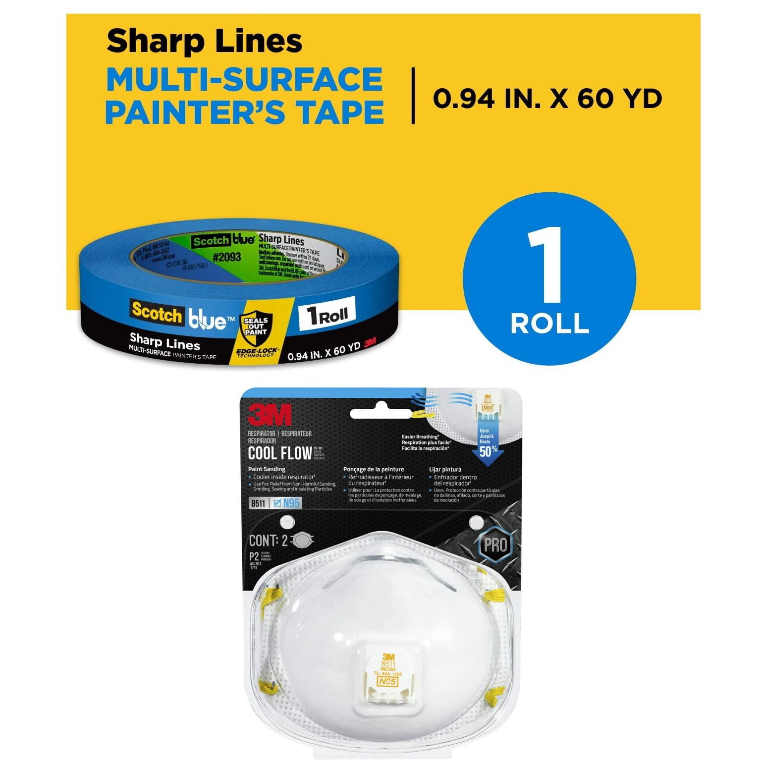ScotchBlue Sharp Lines Painter's Tape, Blue, 0.94 in x 60 yd, 1 Roll ...