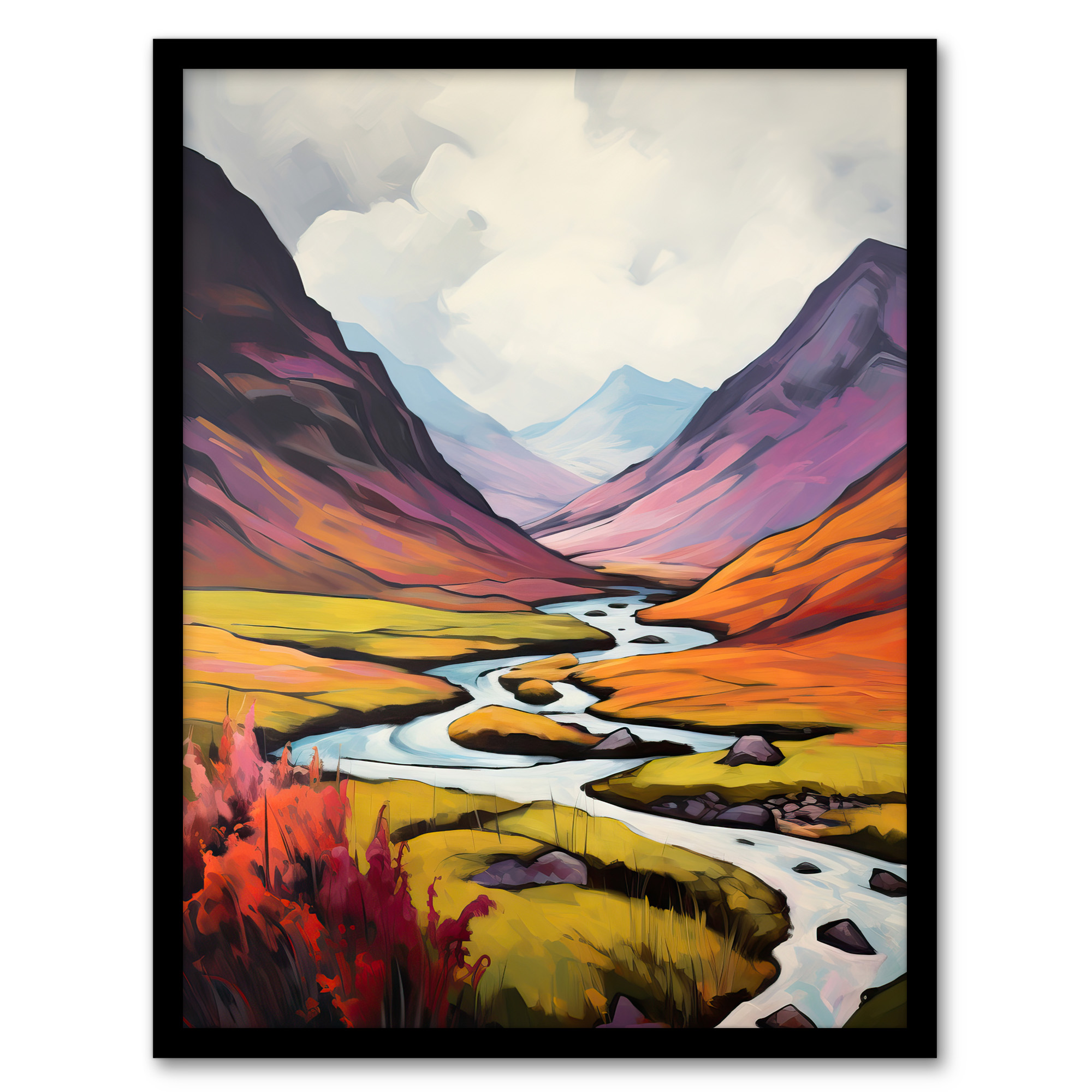 Scotland Glencoe Valley Oil Painting Majestic Mountains And River With ...