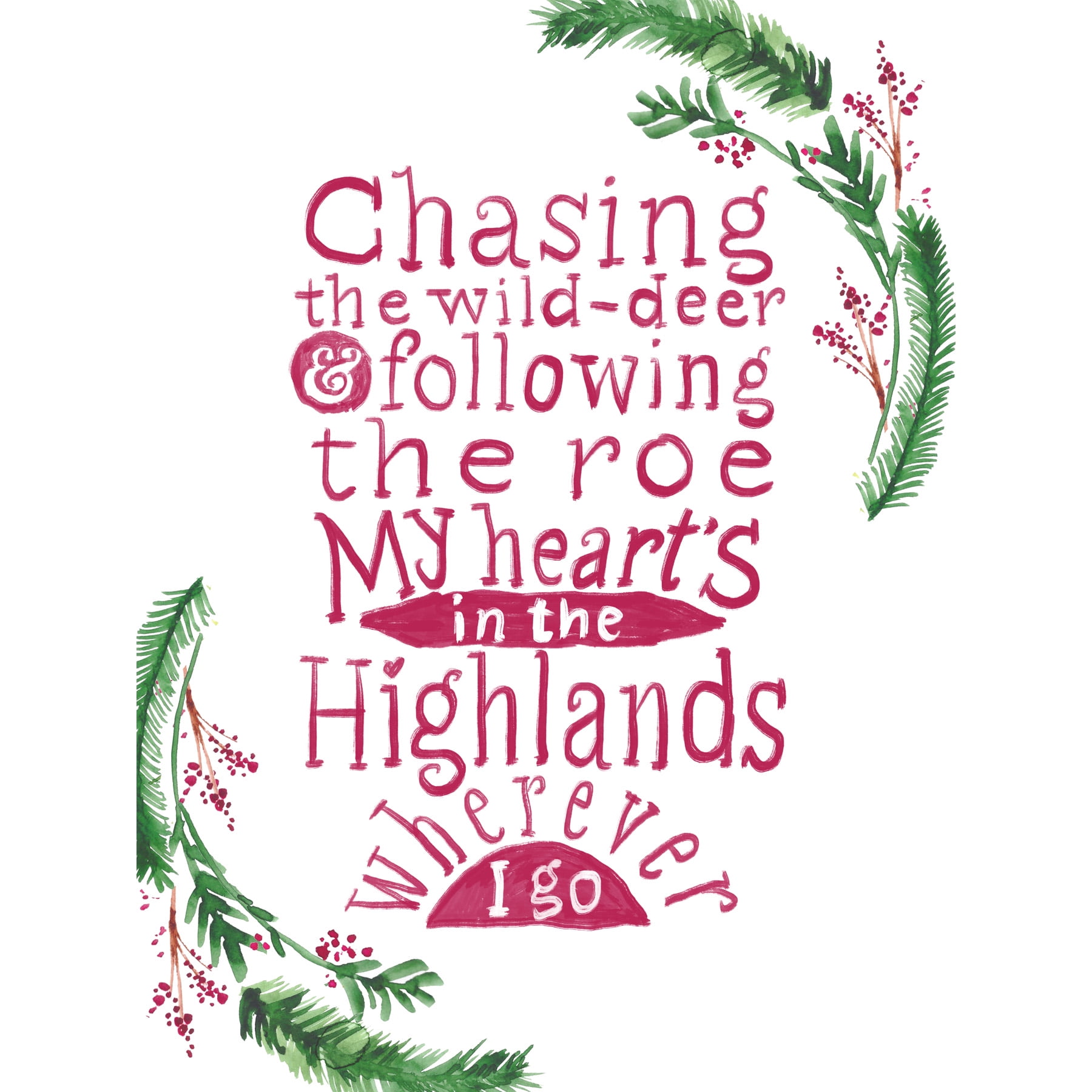Scotland Hand Lettering Heart Highlands Burns Large Wall Art Print ...