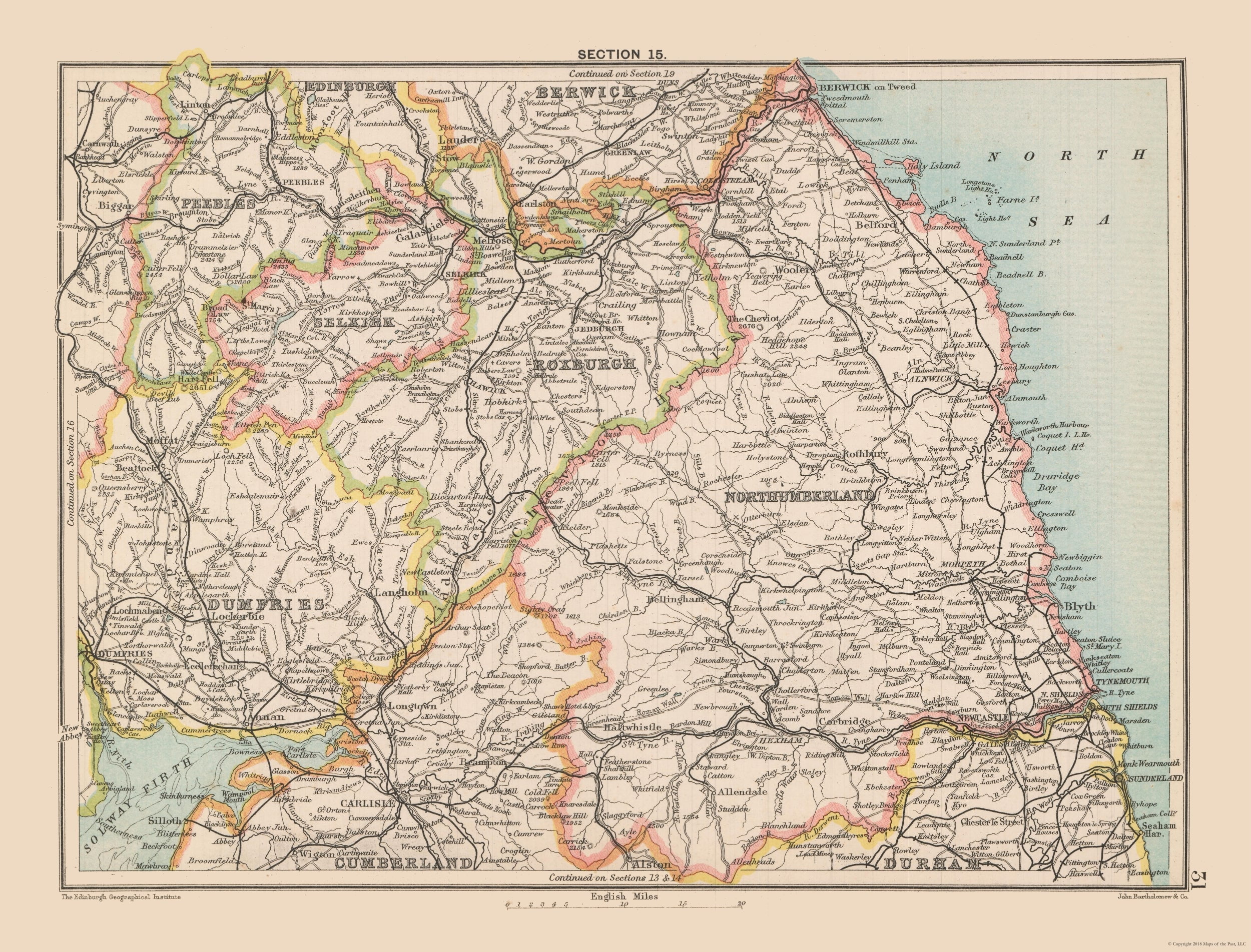 Historic Map - Scotland Ireland Eastern - Bartholomew 1892 - 30.22 x 23 ...