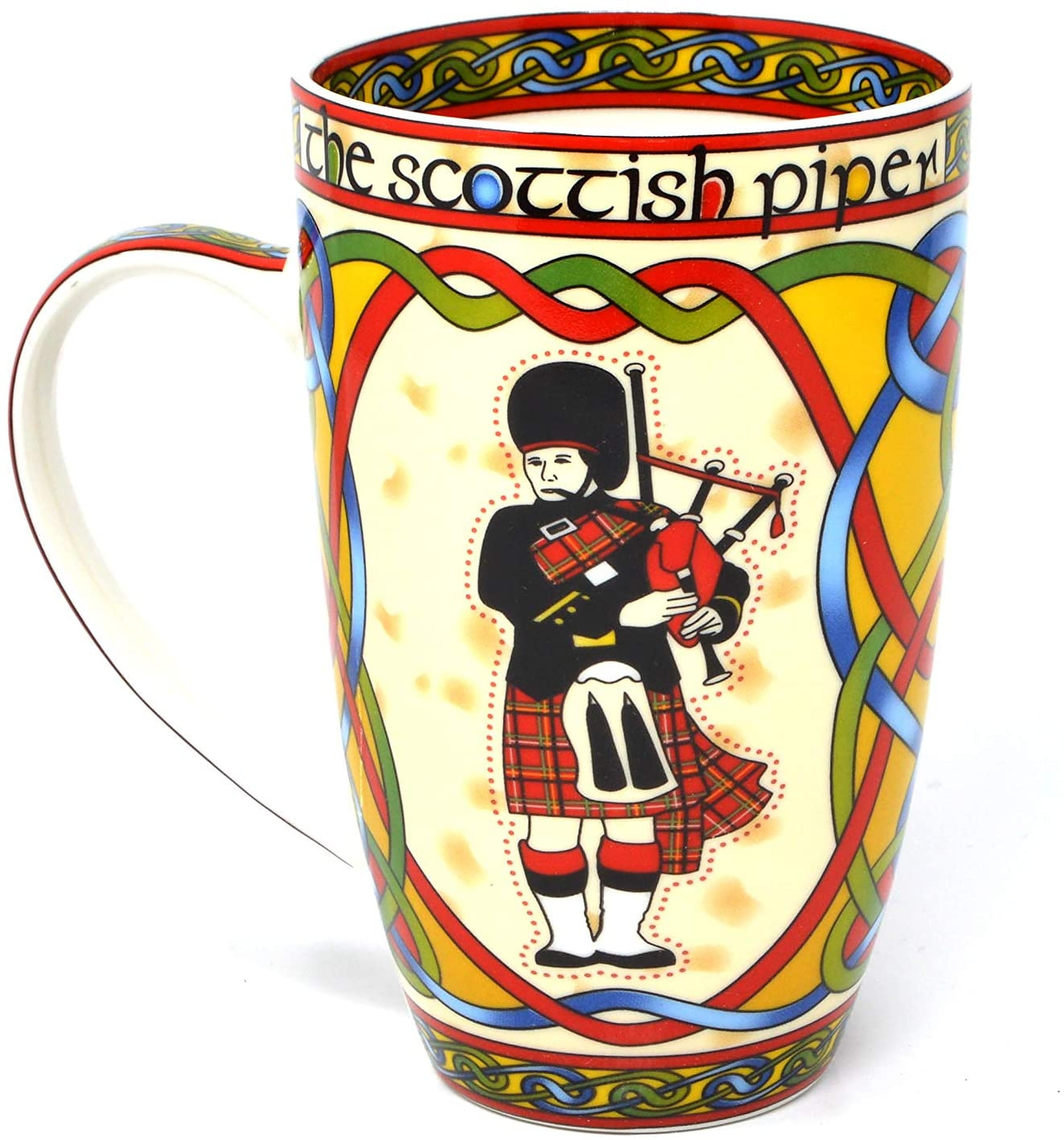 Scotland Piper Mug Cup 14 fl oz with Scottish Red Celtic Knots Design ...