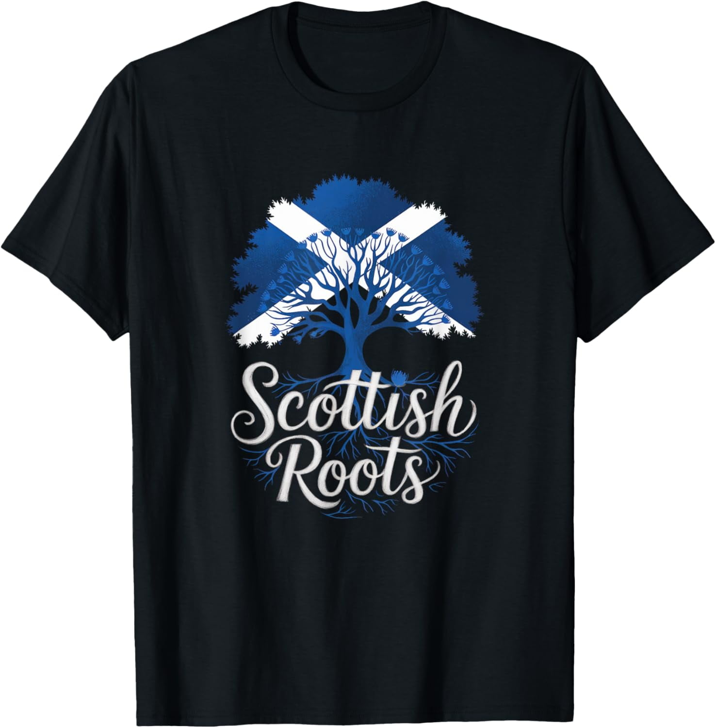 Scotland Roots - Scottish Flag Colors Family Tree Souvenir T-Shirt men and women can wear, black ...