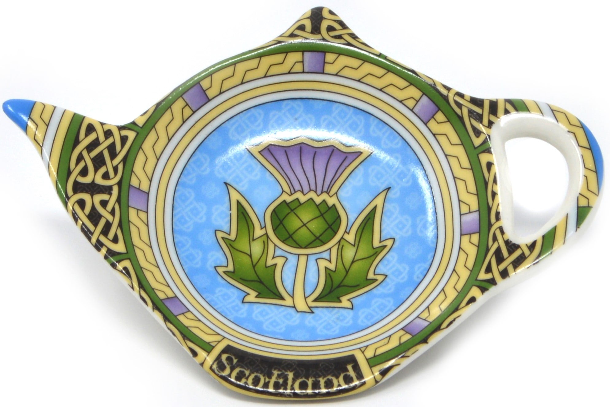 Scotland Thistle Teabag Holder Ceramic Teapot Shape Celtic Knot Design ...