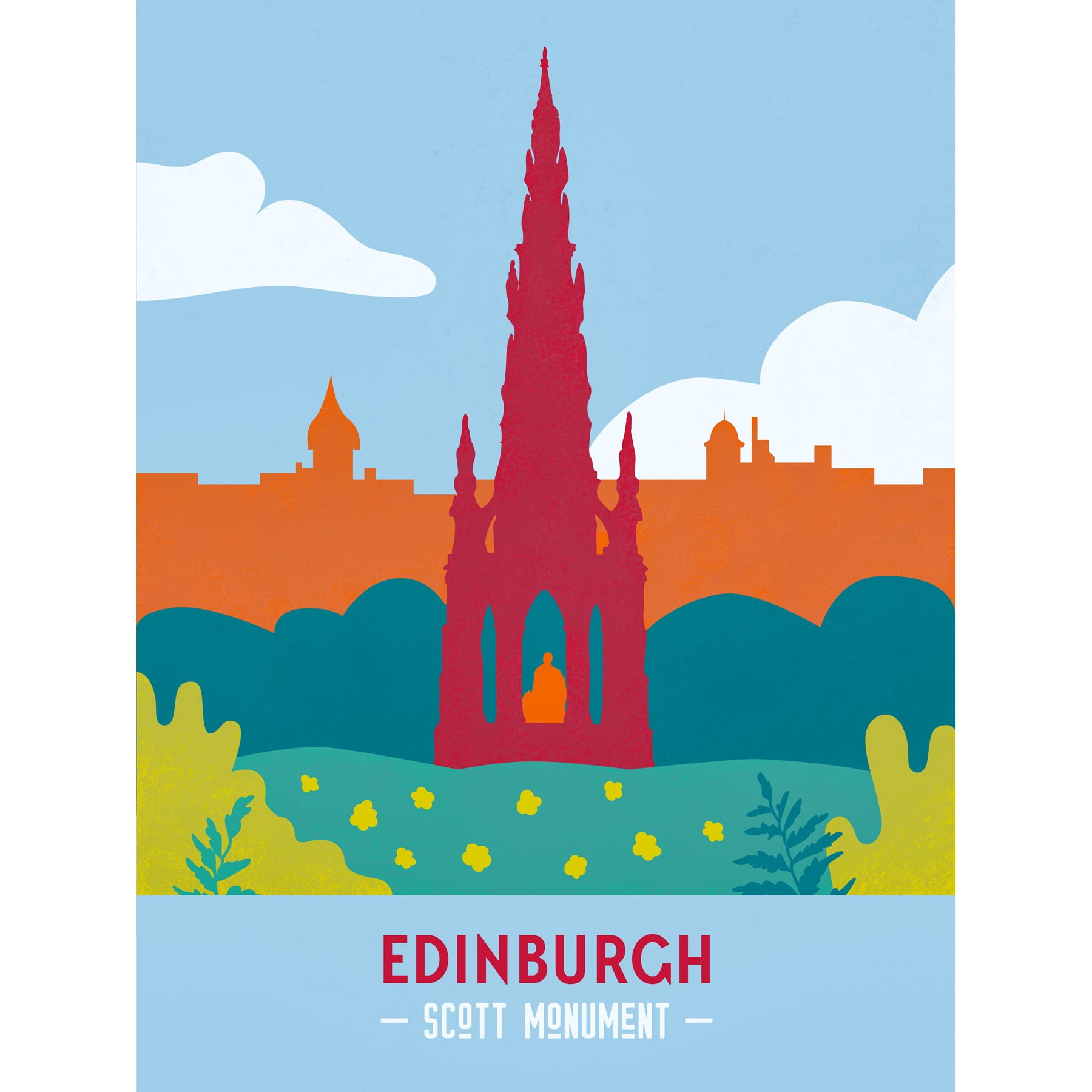Scotland Travel Edinburgh Scott Monument Retro Large Wall Art Print ...
