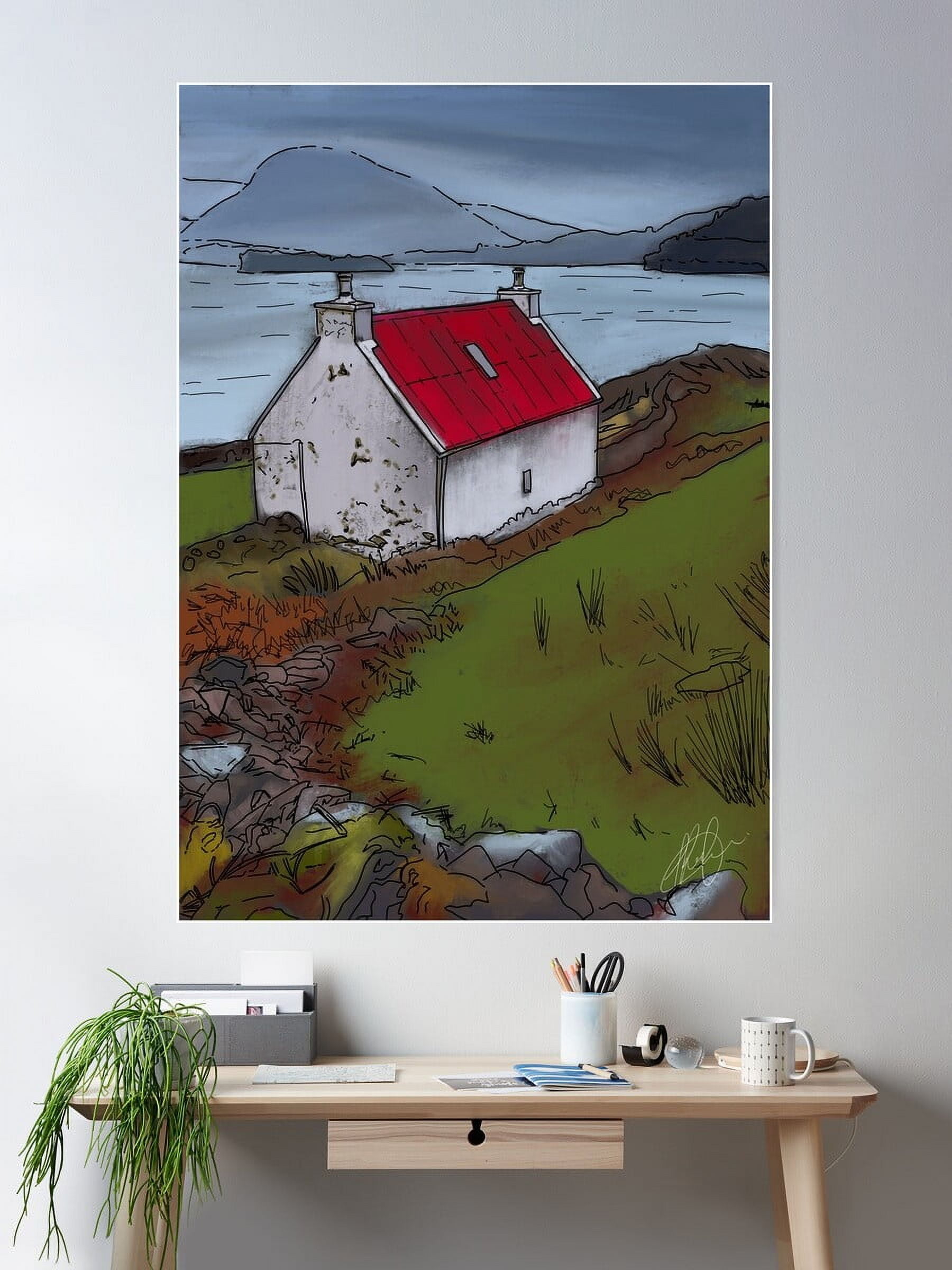 Scots Cottage By The Loch Poster Wall Art, Modern Wall Decor For Living ...