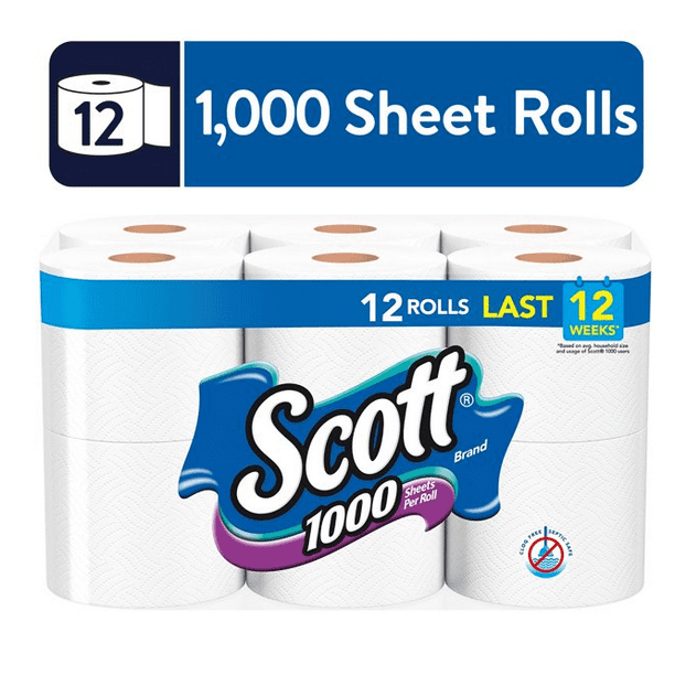 Scott 1,000 Toilet Paper, 12 Rolls, 1,000 Sheets per Roll - Walmart.com