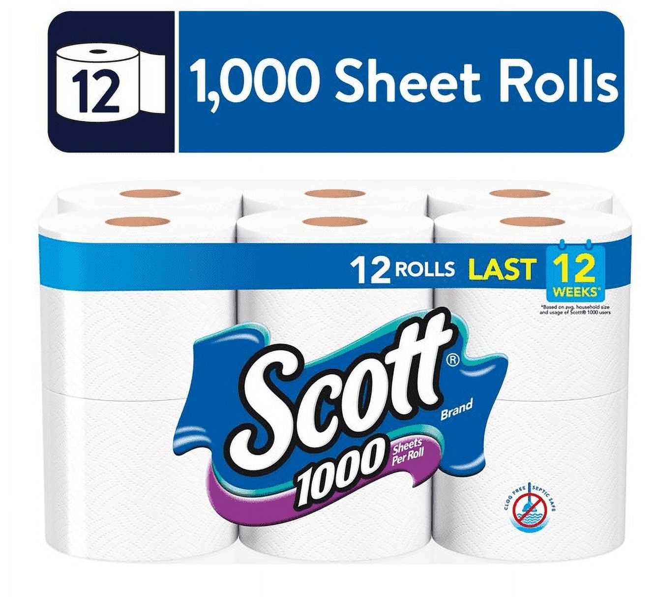 NOELE Scott Toilet Paper, Single Ply, 12 Rolls, 1,000 Sheets per Roll ...