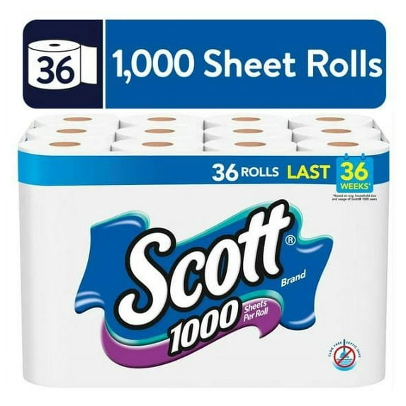 Scott 1,000 Toilet Paper, 36 Rolls, Single Ply, Septic and Plumbing ...