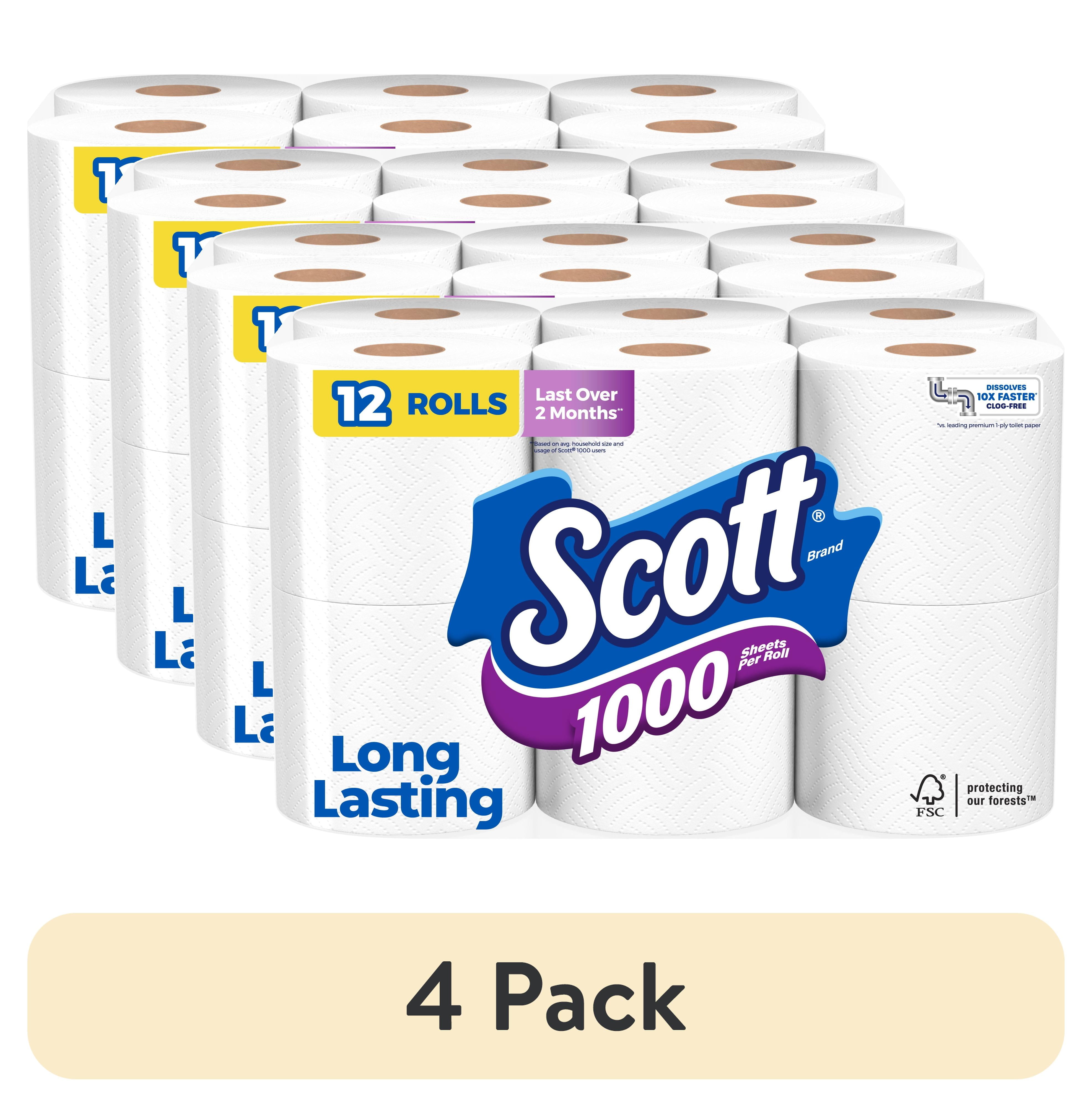 (4 pack) Scott 1000 Toilet Paper, 12 Rolls, 1,000 Sheets per Roll ...