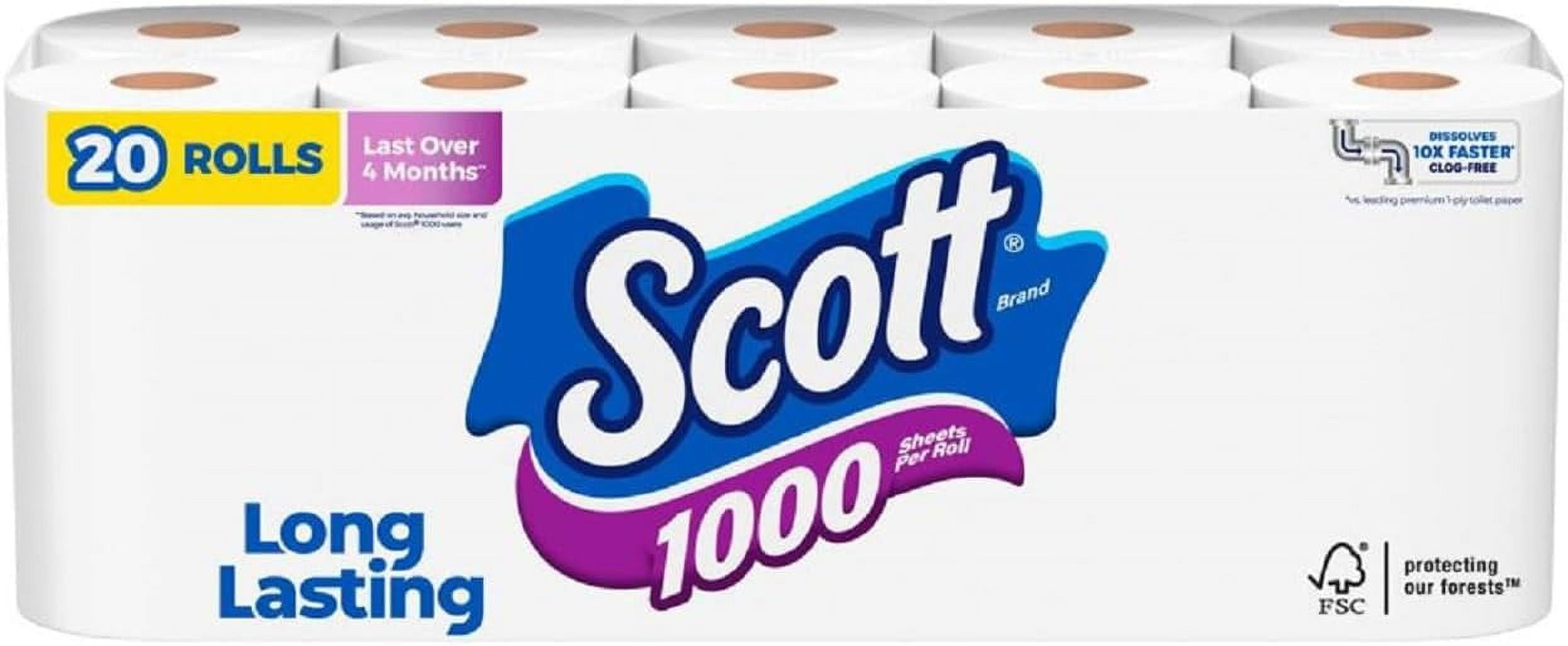 Scott Toilet Paper, 1-Ply Septic-Safe Tissue, 20 Rolls with 1000 Sheets ...