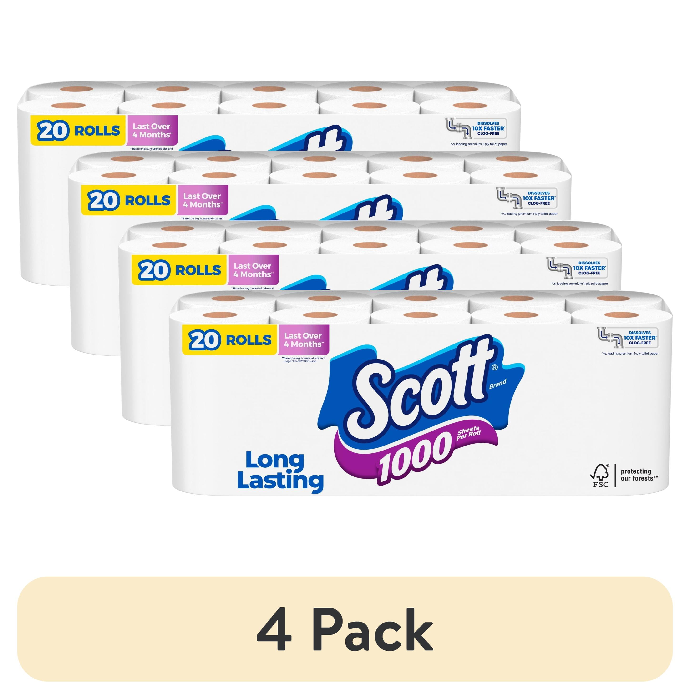 (4 pack) Scott 1000 Toilet Paper, 20 Rolls, 1,000 Sheets Per Roll - Walmart.com