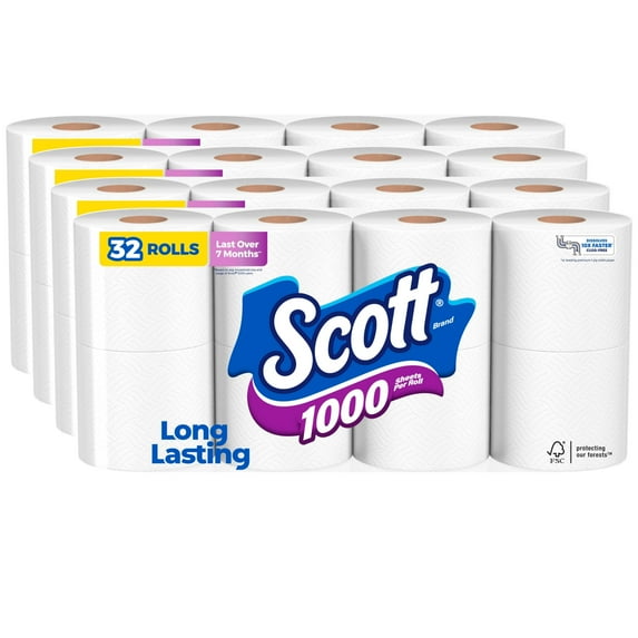 Scott 1000 Toilet Paper, 32 Rolls, Septic-Safe, 1-Ply Toilet Tissue ...