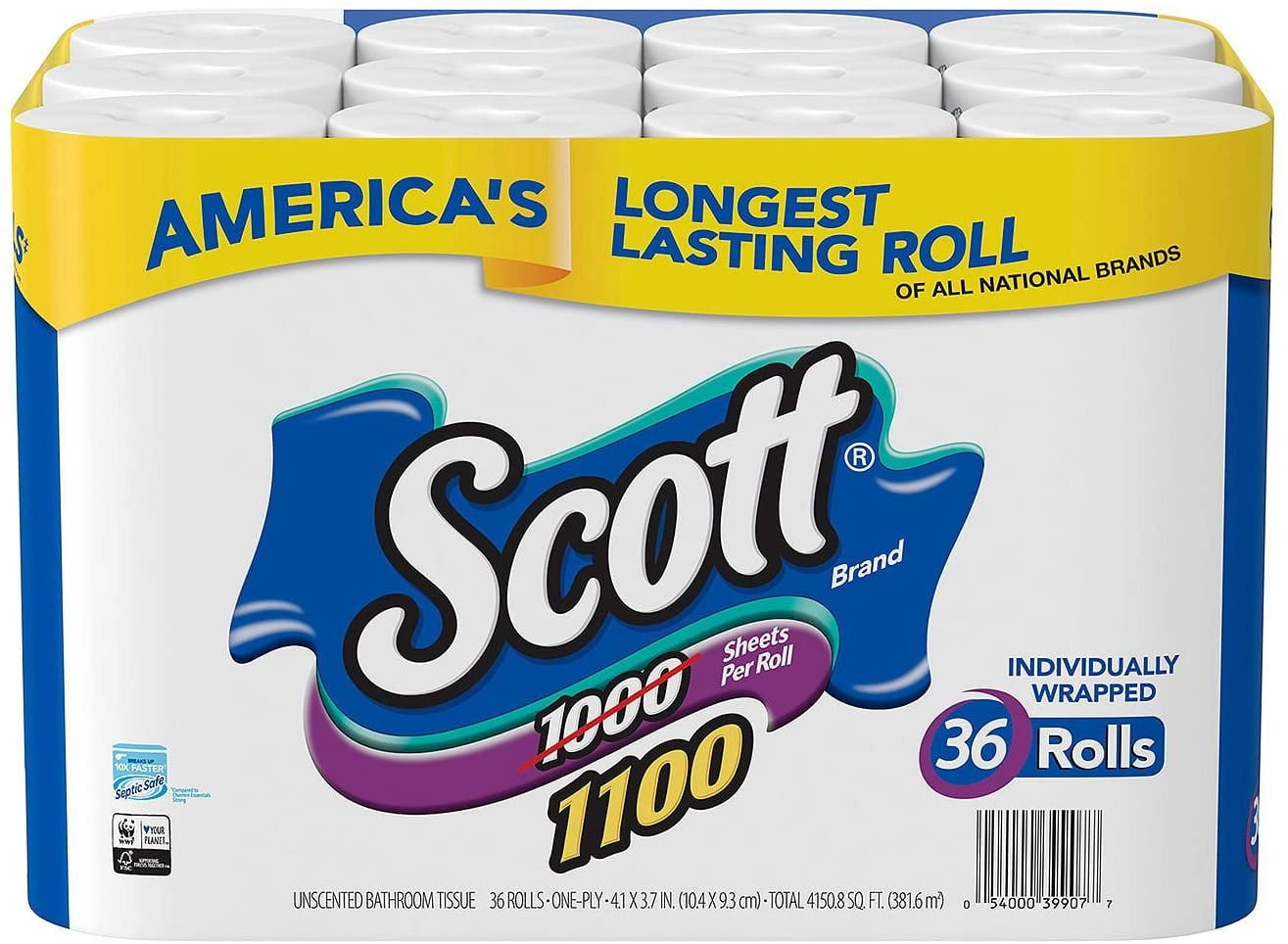 Scott 1100 Unscented Bath Tissue, 1-ply (36 Rolls) - Walmart.com