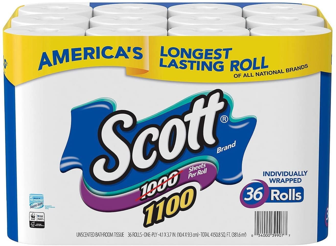 Scott 1100 Unscented Bath Tissue, 1-ply (36 Rolls) - Walmart.com