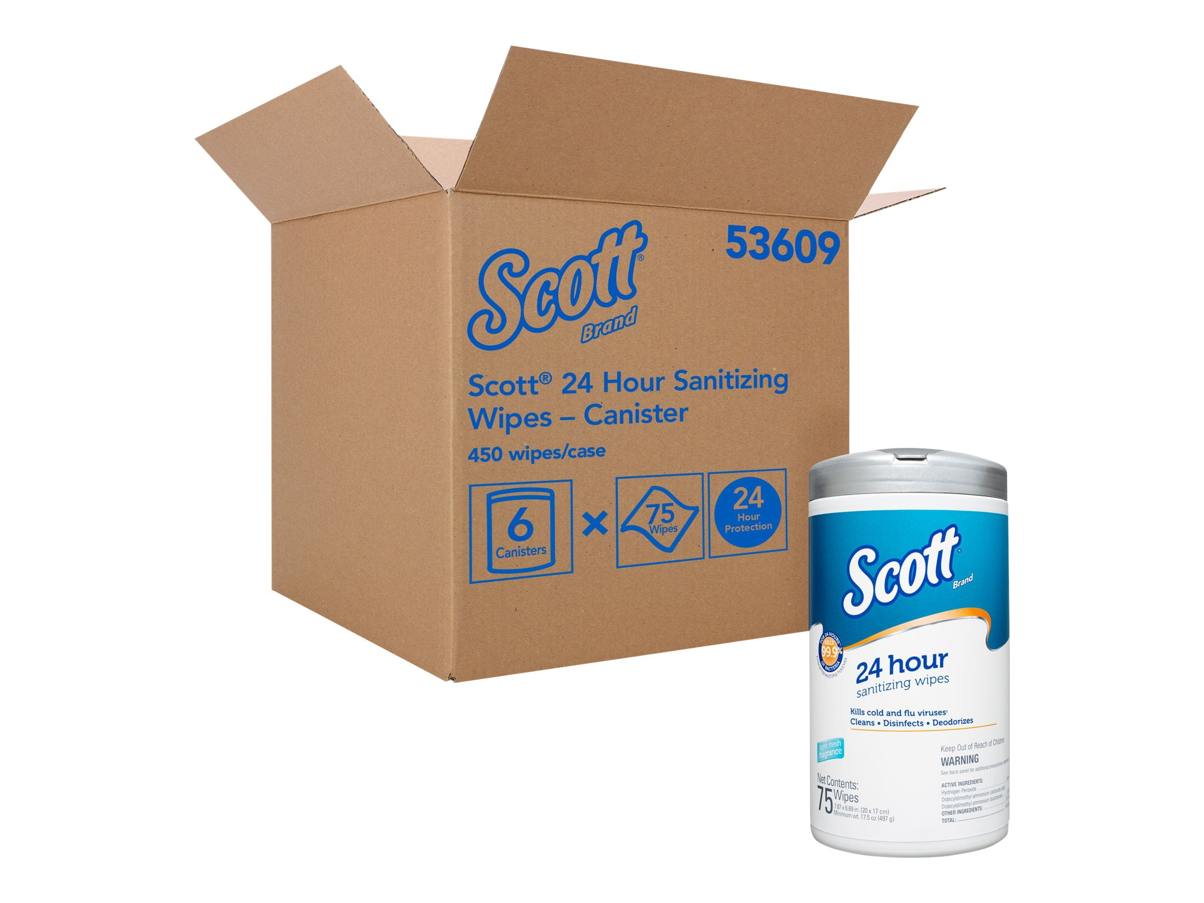 Scott 24 Hour Disinfecting Wipes Light Fresh Scent 75 Wipes/Container 6 ...