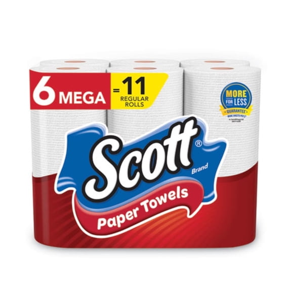 Scott Mega Kitchen Roll Paper Towels, 1-Ply, 102 Sheets/Roll, 6 Rolls ...