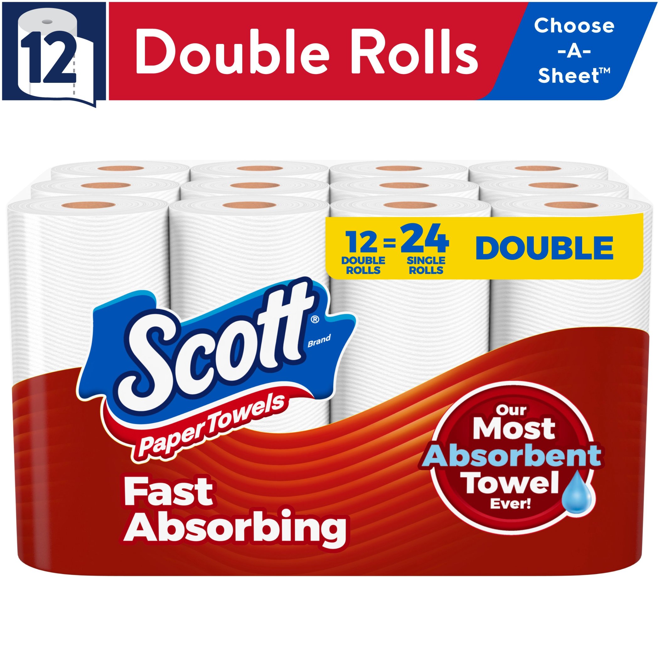 Sparkle Pick-A-Size Paper Towels, White, 6 Double Rolls = 12 Regular ...