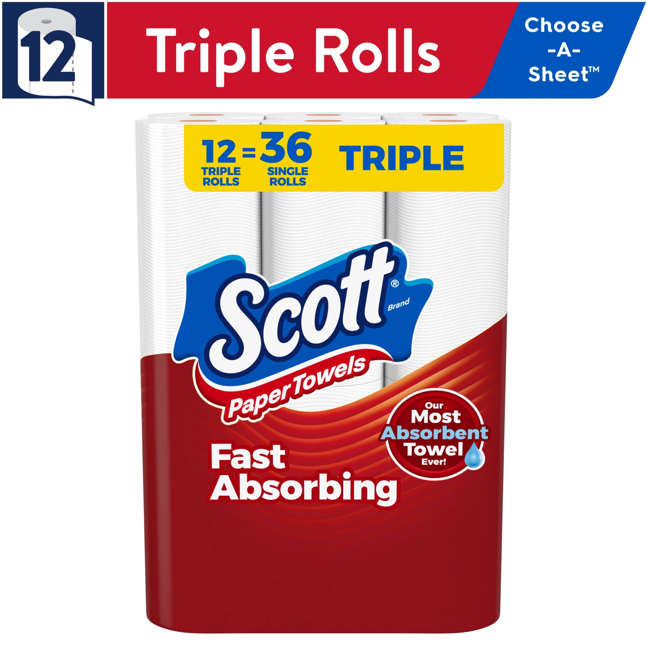 Scott Choose-a-Sheet Paper Towels, 12 Triple Rolls - Walmart.com