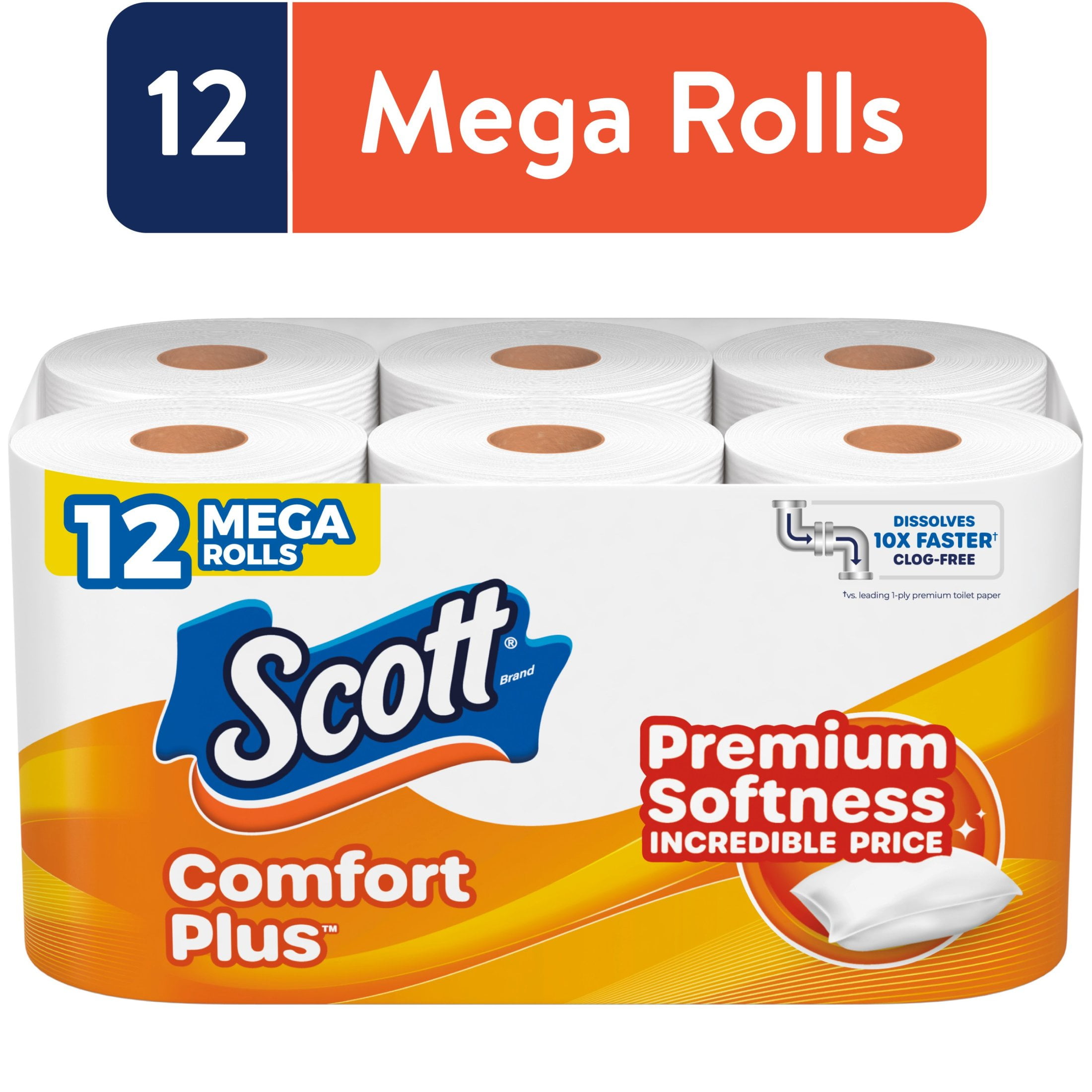 Scott ComfortPlus Toilet Paper, 12 Mega Rolls - Walmart.com