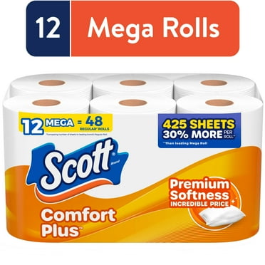 Scott ComfortPlus Large 1-Ply Toilet Paper, 12 Mega Roll, 5544 Ct Bath ...