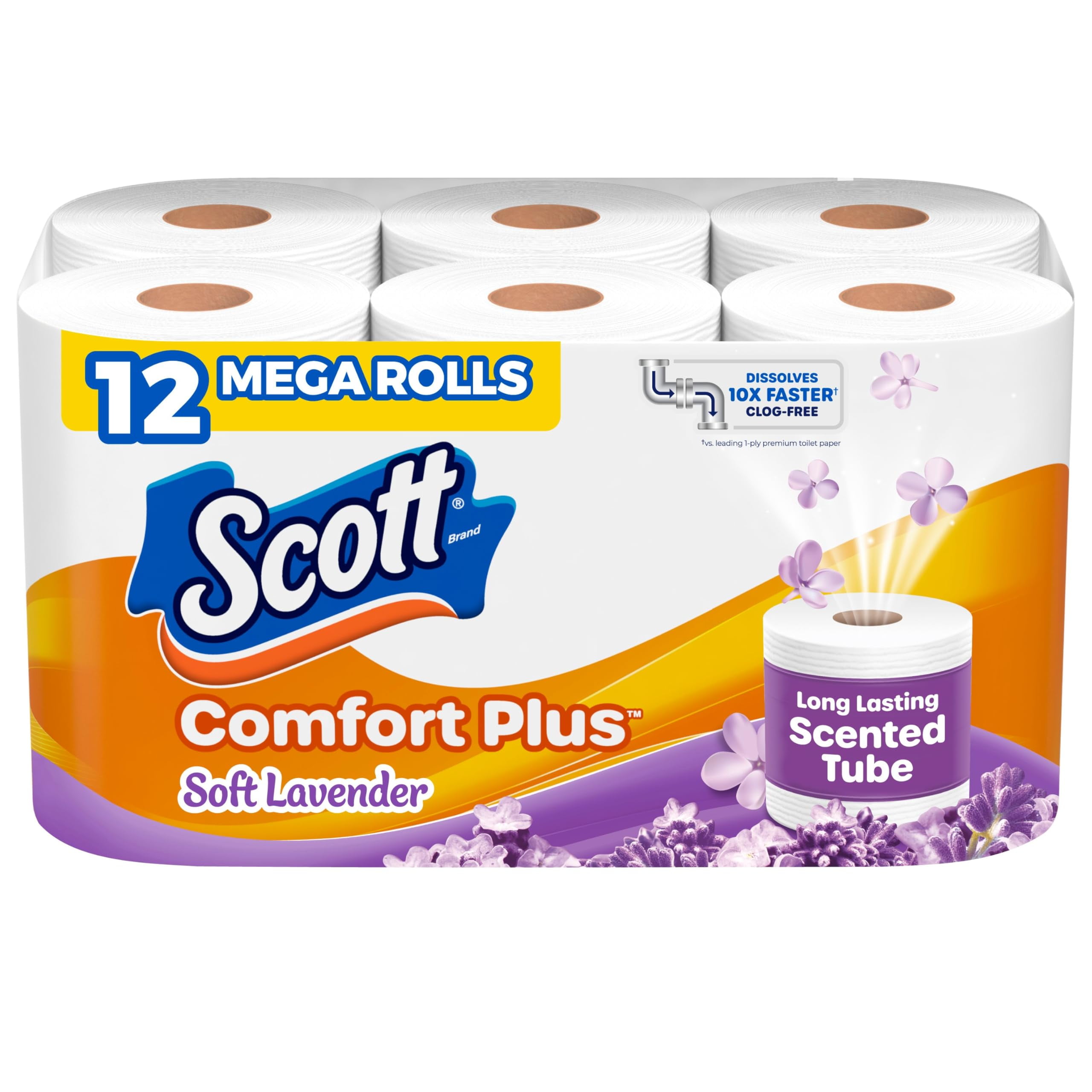 Scott ComfortPlus Toilet Paper TGF4 with Soft Lavender Scented Tube, 12 ...