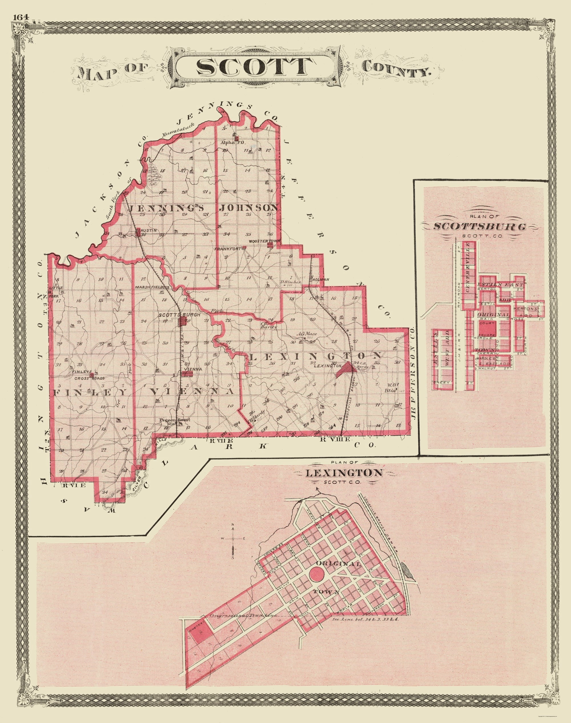 Historic County Map - Scott County Indiana - Baskin 1876 - 23 x 29.09 ...