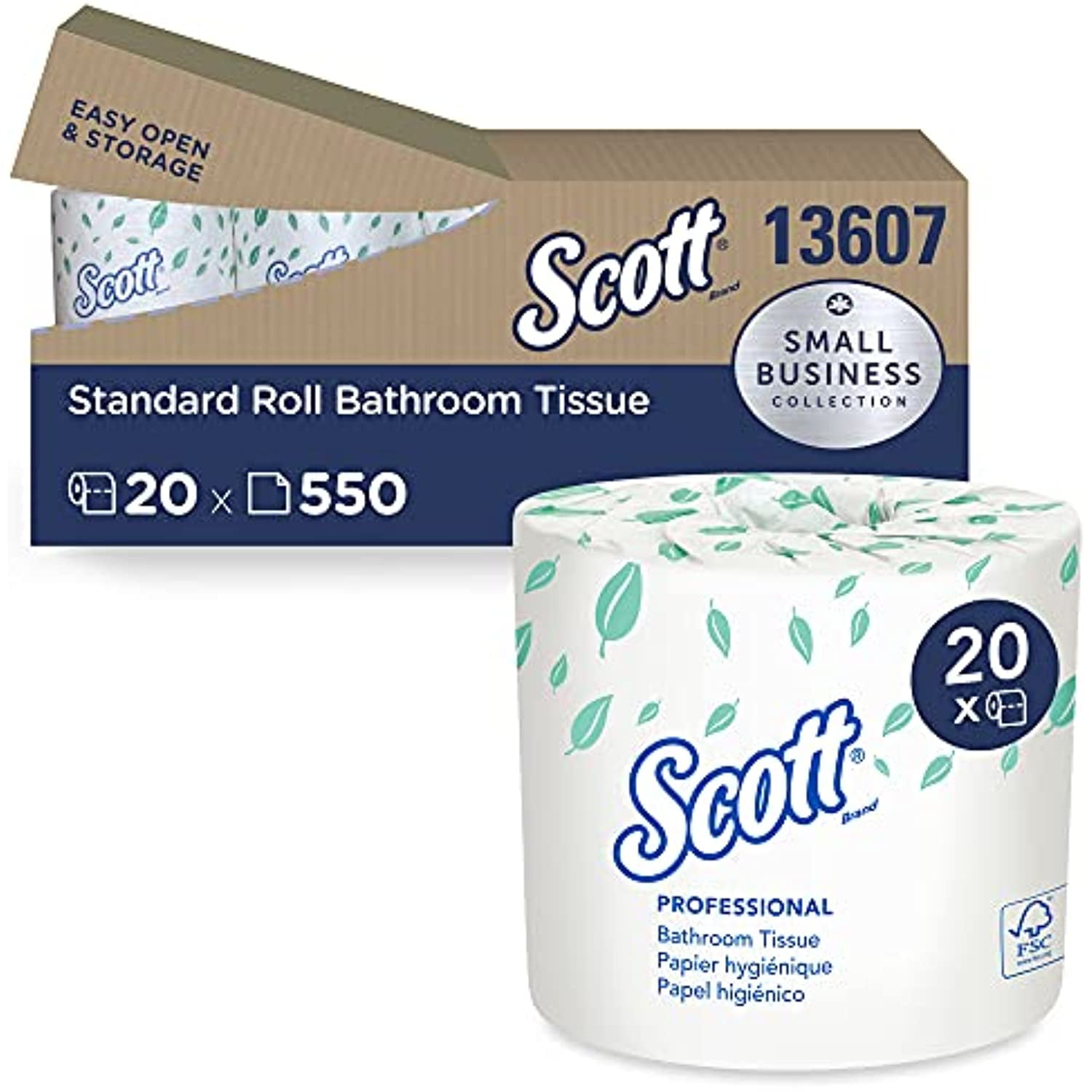 Scott Essential Bulk Toilet Paper, 2-Ply, White, 550 Sheets/Roll, 20 ...